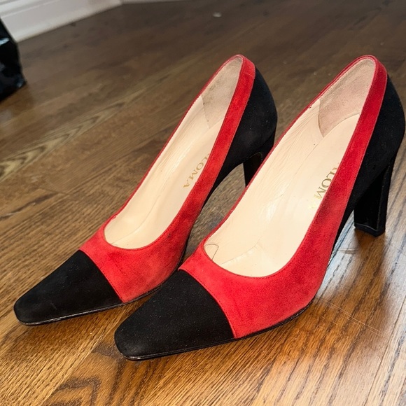 Paloma | Shoes | Vintage Paloma Red And Black Cap Toe Heels Size 65 ...